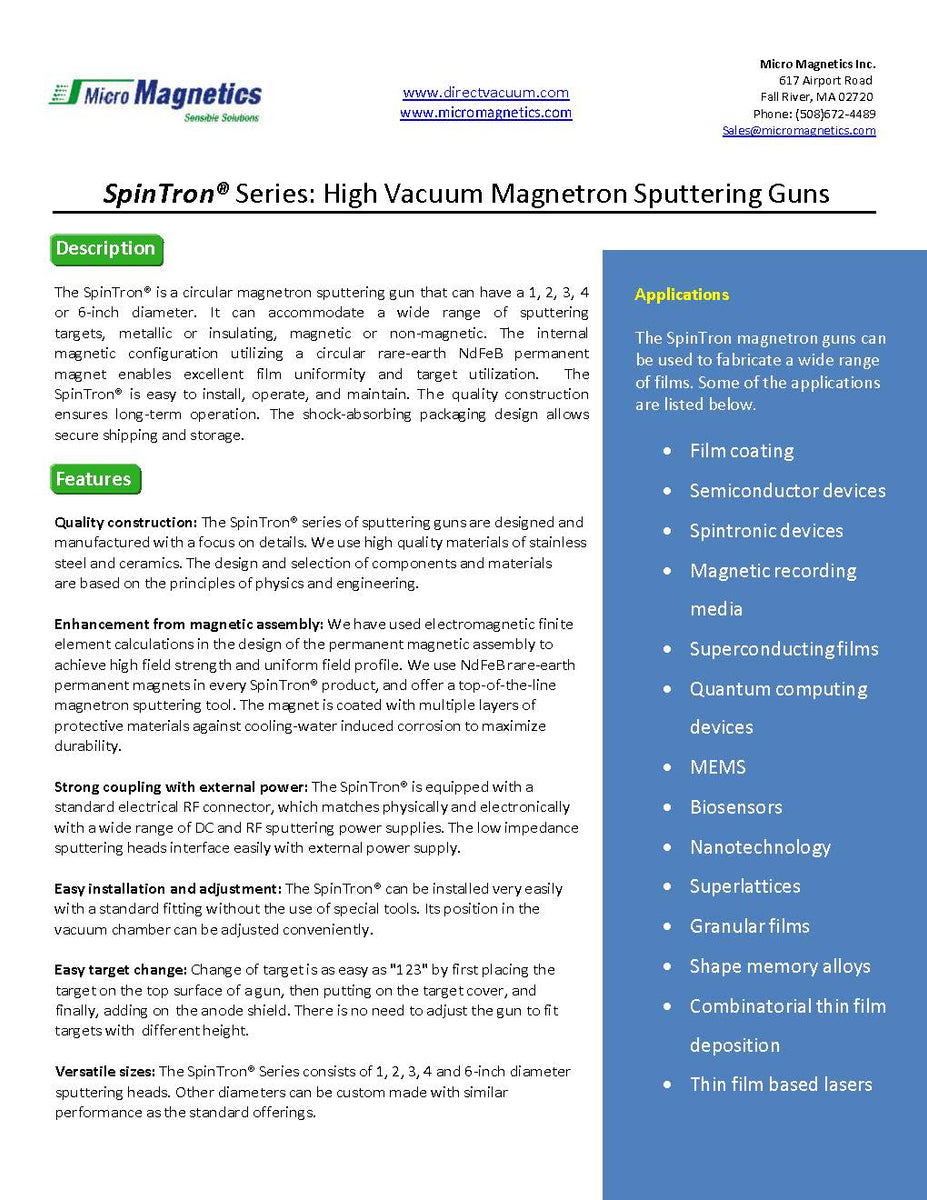4-inch High Vacuum Magnetron Sputter Source (SpinTron-4) – Micro Magnetics